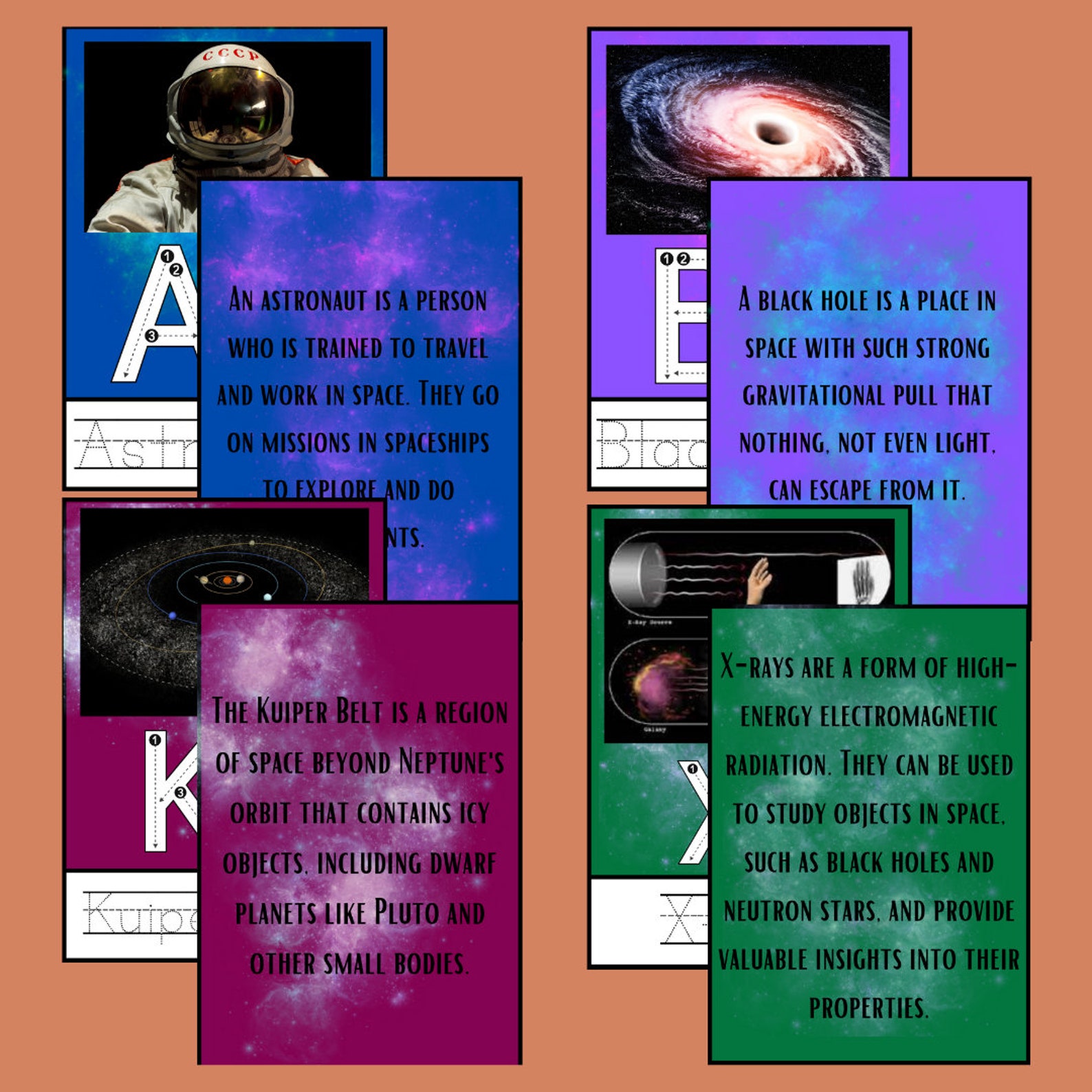 Printable Space Alphabet Flashcards - A to Z Learning - Tracing and ...