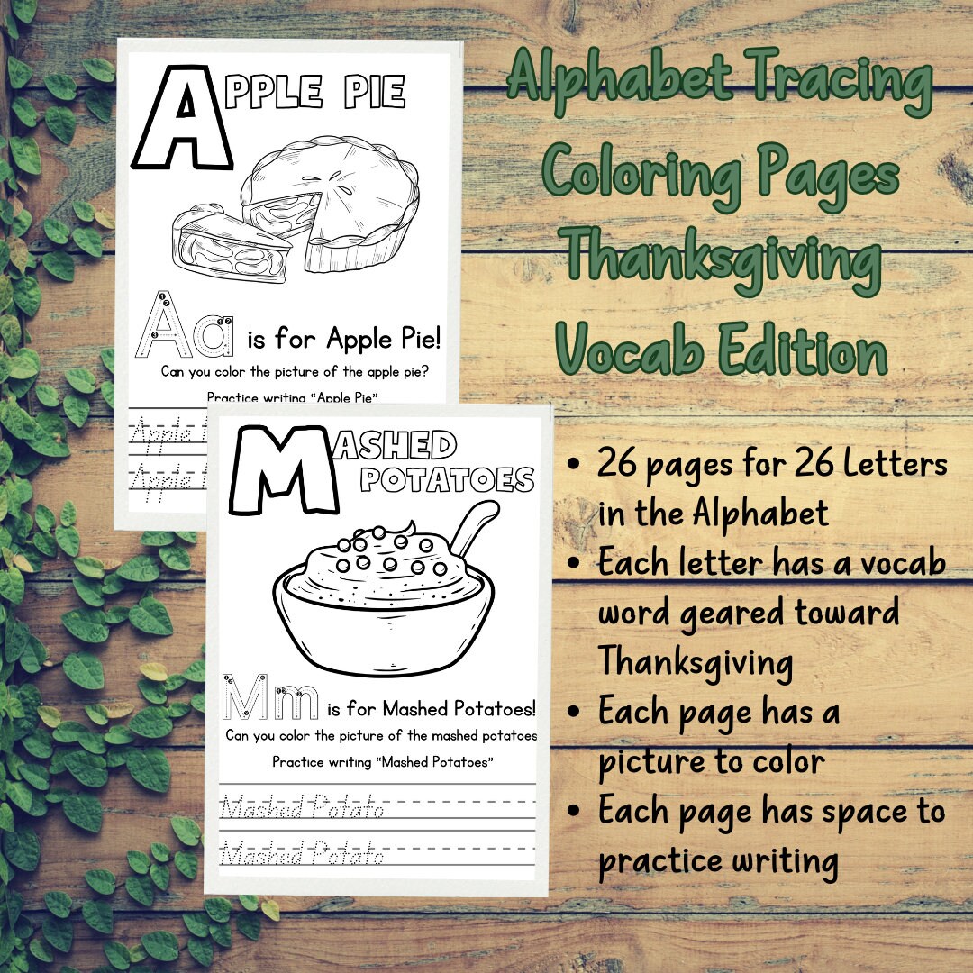 Thanksgiving A-Z Vocabulary Coloring Pages Vocabulary - Etsy
