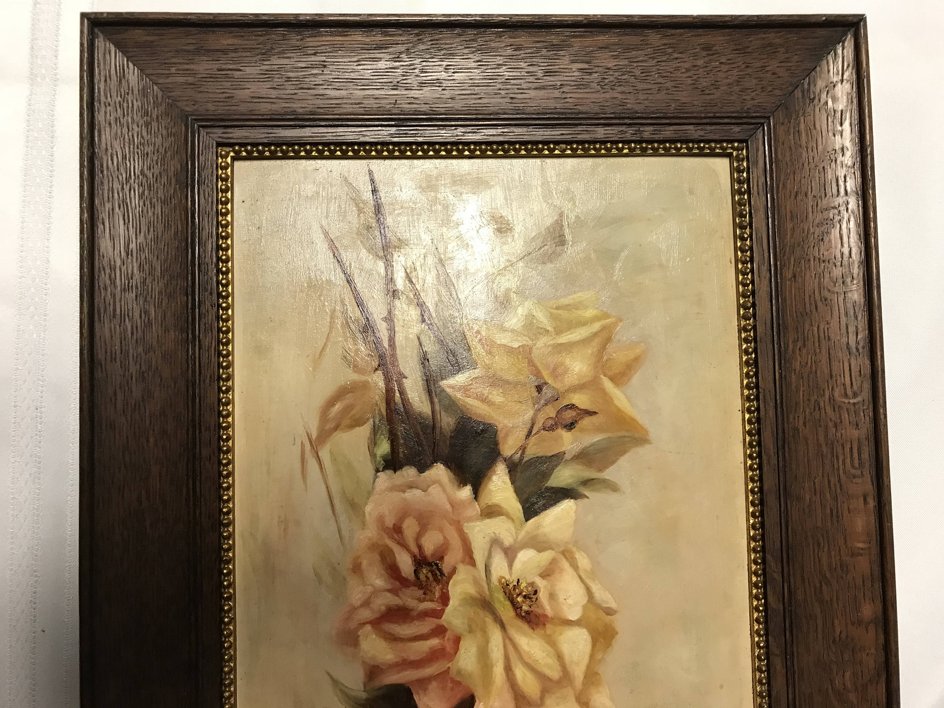 Antique Victorian Roses Oil PAINTING Floral Flowers Vintage Hand ...
