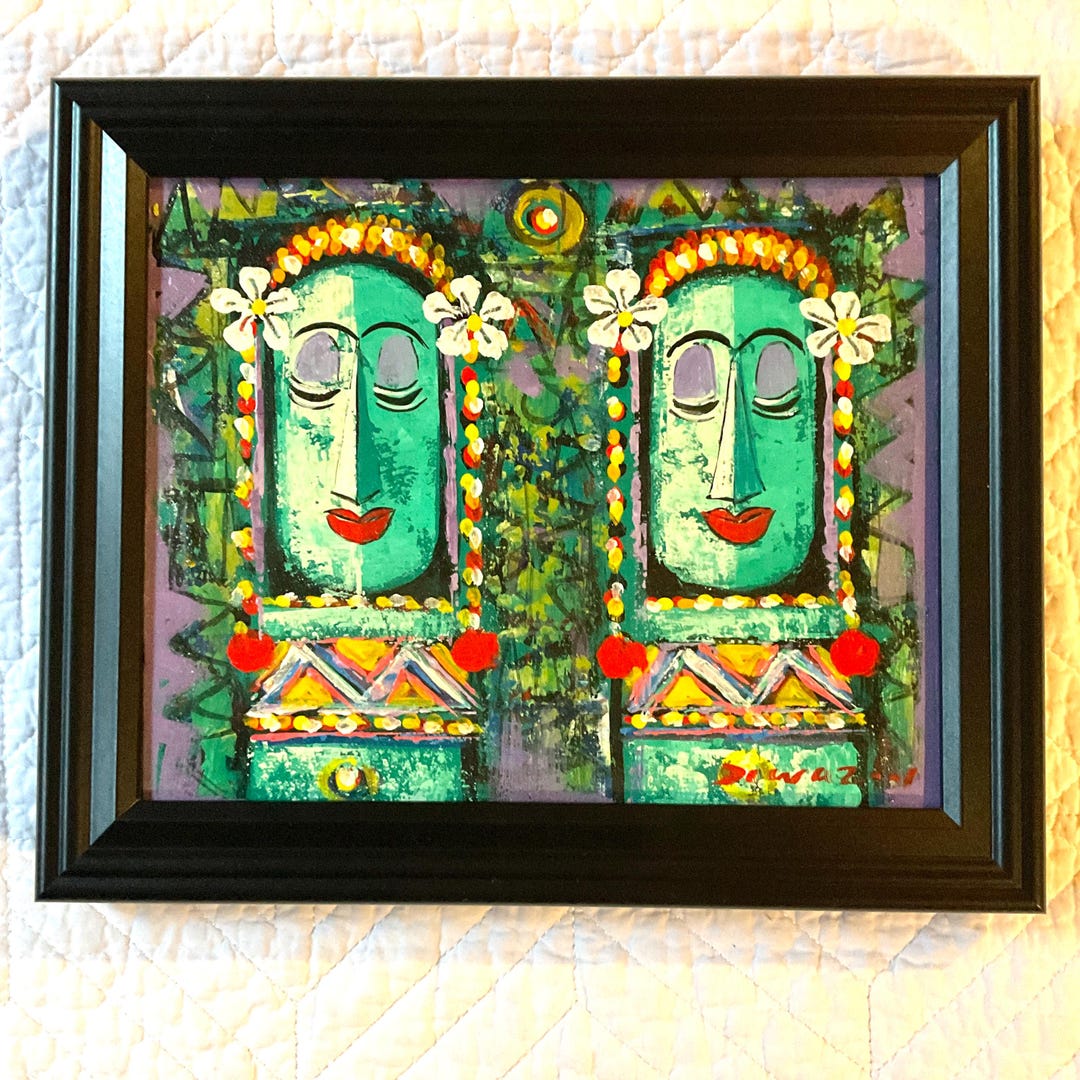 VINTAGE 70s TIKI Portrait Original Painting Hand Painted Mid Century ...