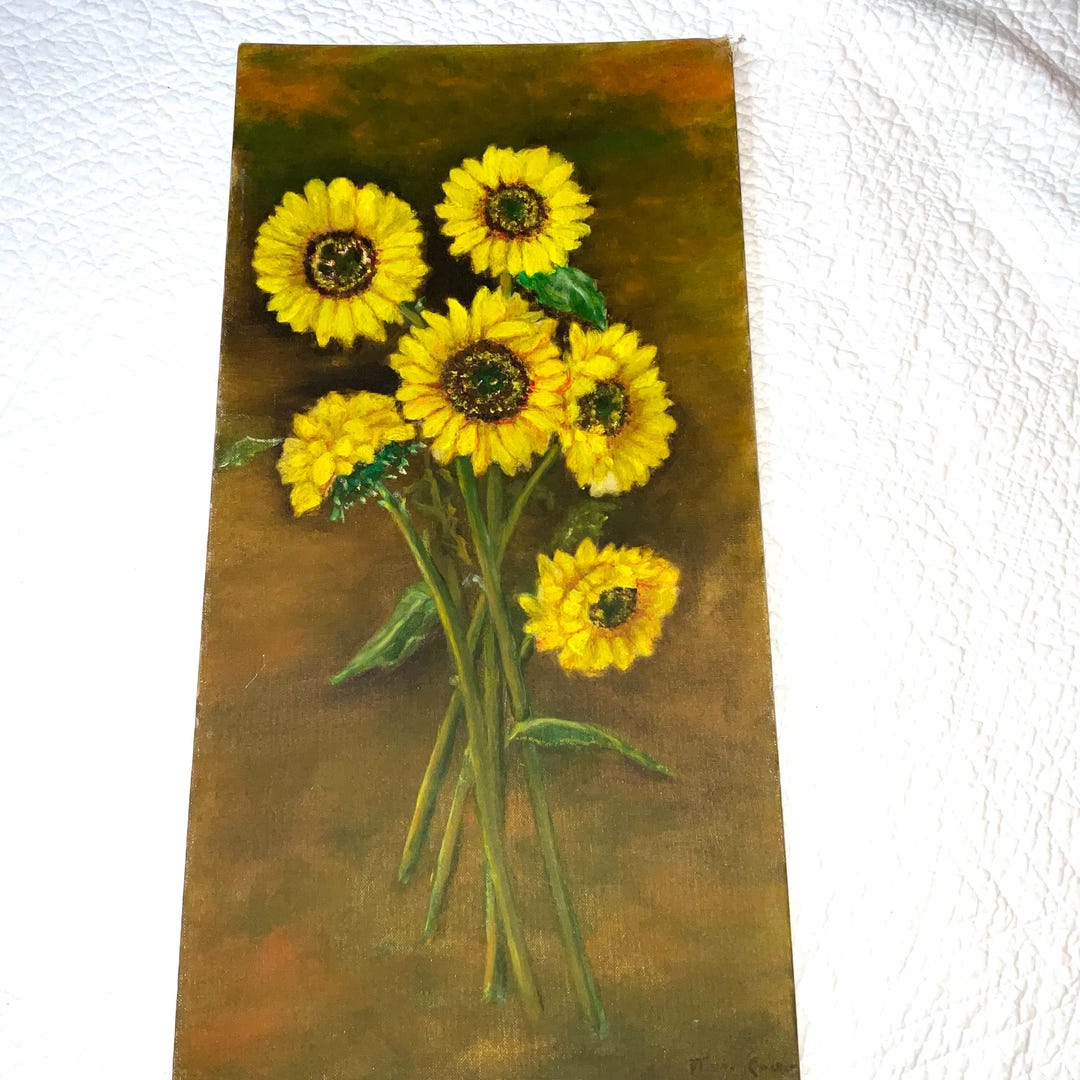 Vintage 70s Floral Oil Painting Sunflowers Original Art Signed - Etsy