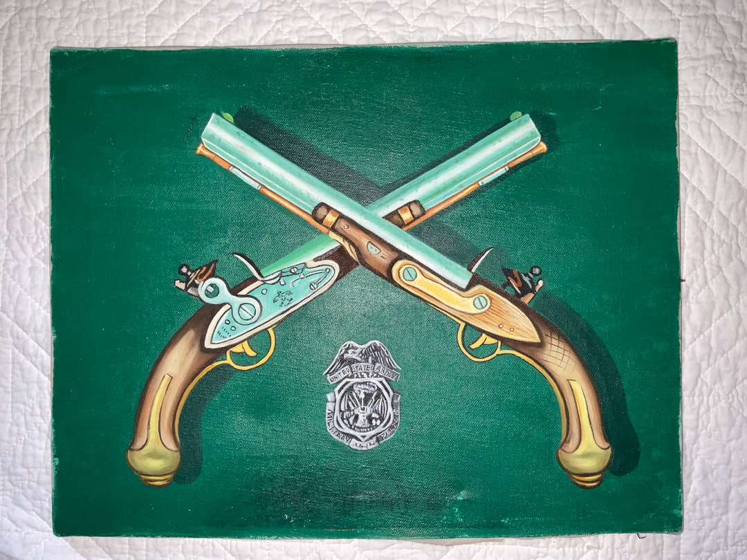 Impressionist PAINTING Flintlock Pistol‘s Guns Crossed Over United ...