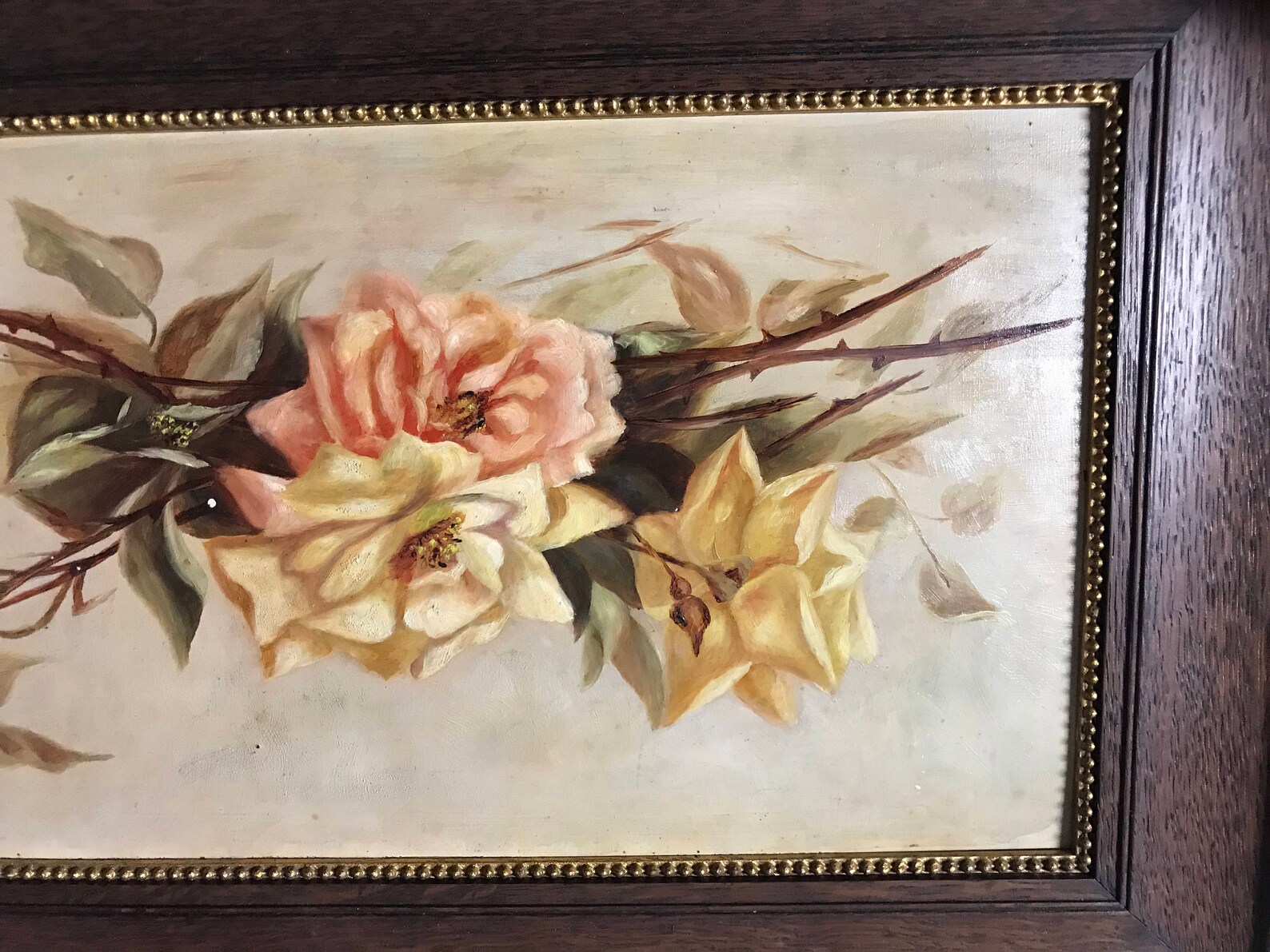 Antique Victorian Roses Oil PAINTING Floral Flowers Vintage Hand ...