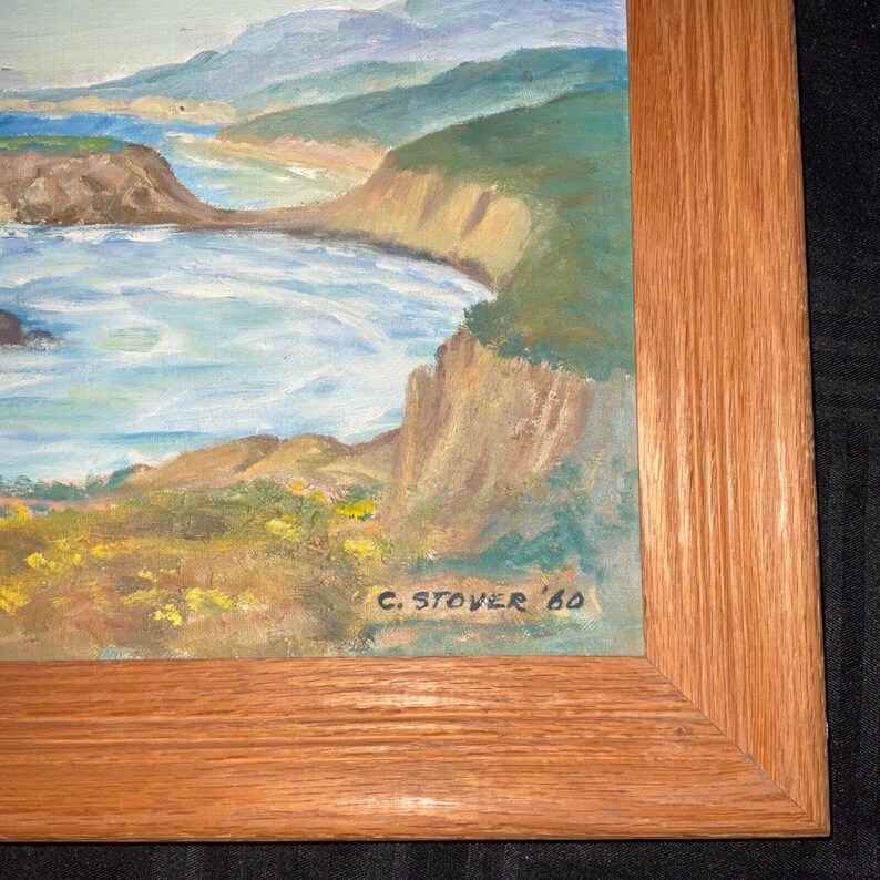 VINTAGE CA Seascape Original Hand Painted Oil PAINTING Coast Line by ...