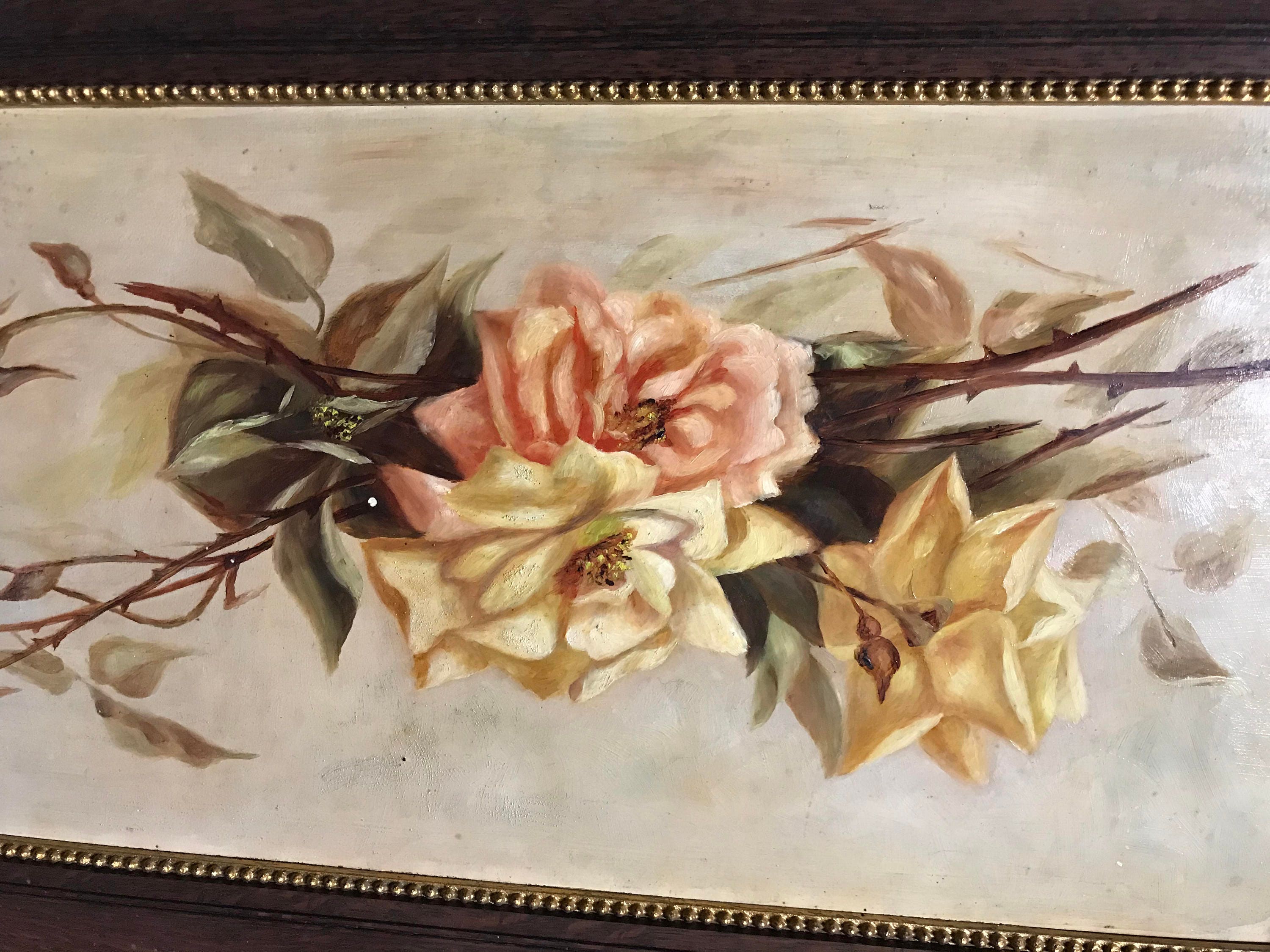 Antique Victorian Roses Oil PAINTING Floral Flowers Vintage Hand ...