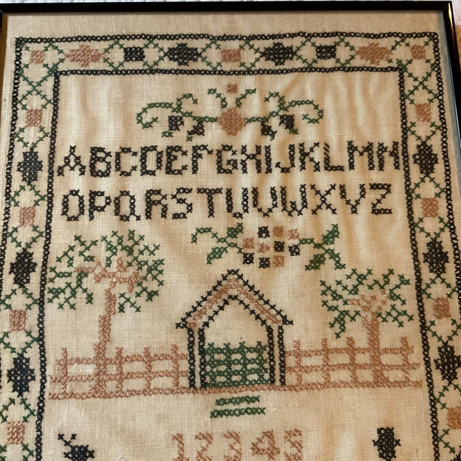 Vintage 20-30 Abc Cross Stitch Sampler Needlepoint Wall Hanging Linen ...