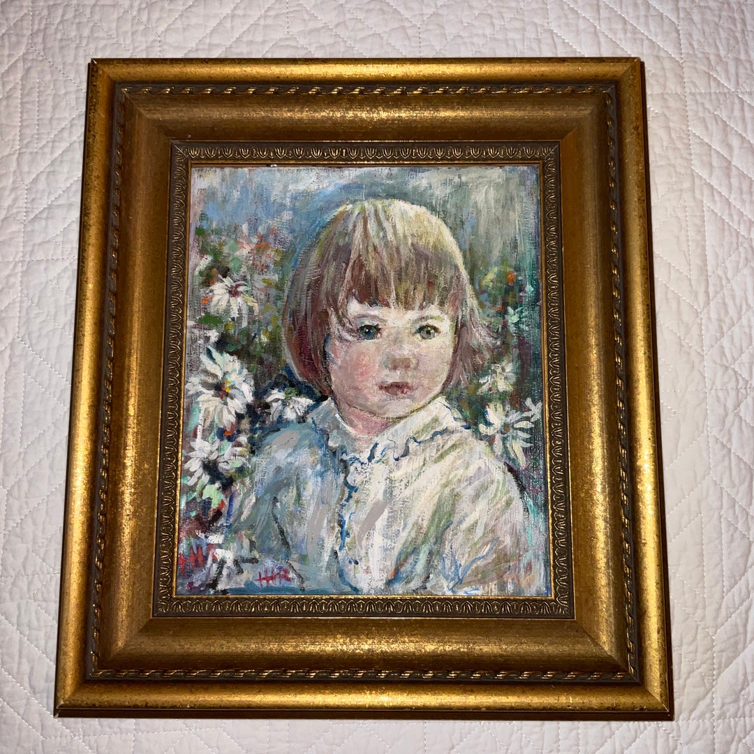 Vintage Little Girl Portrait Hand Painted Original Oil PAINTING Art ...