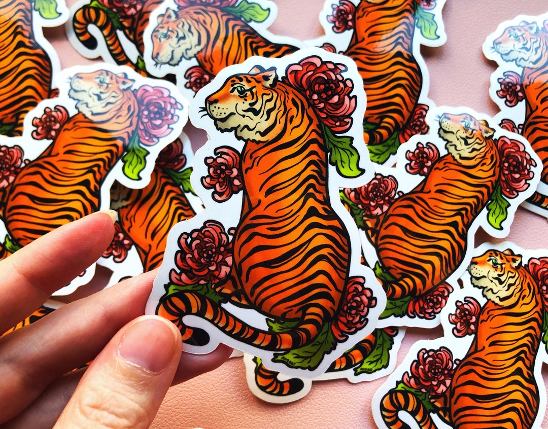 Tiger Sticker - Cute Animal - Tattoo Art Stickers - Tiger Gifts ...