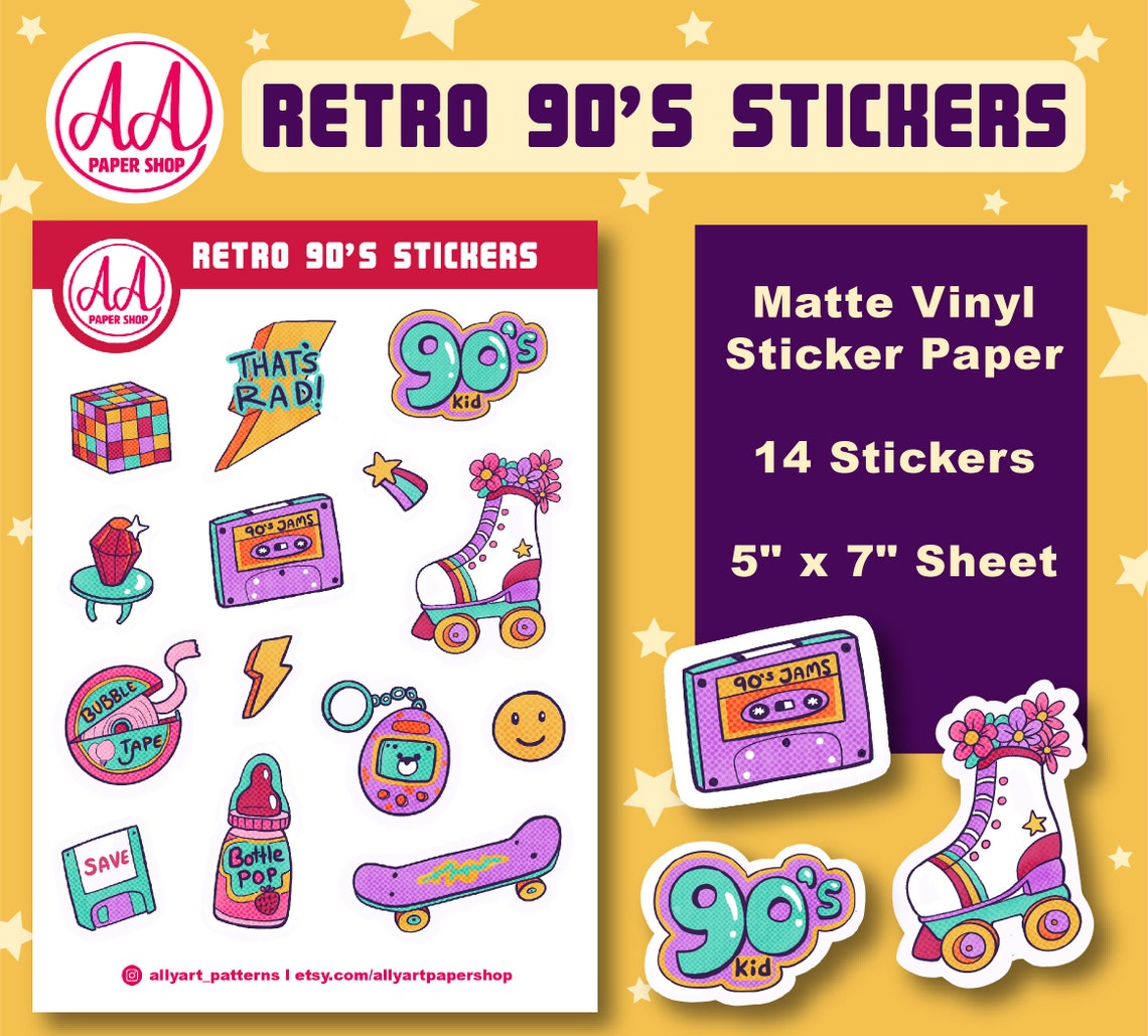 Retro 90's Stickers Vintage Theme Sticker Sheet Decade | Etsy