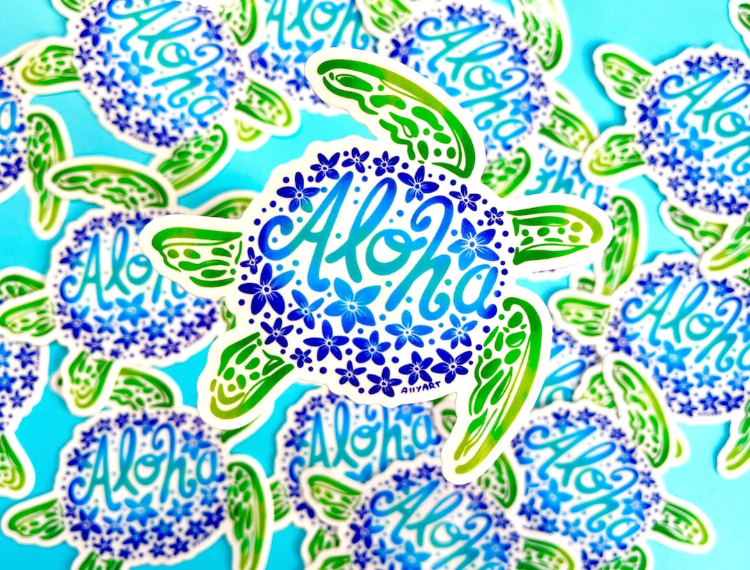 Aloha Turtle Sticker - Tropical Sticker - Hawaii Sticker - Travel ...