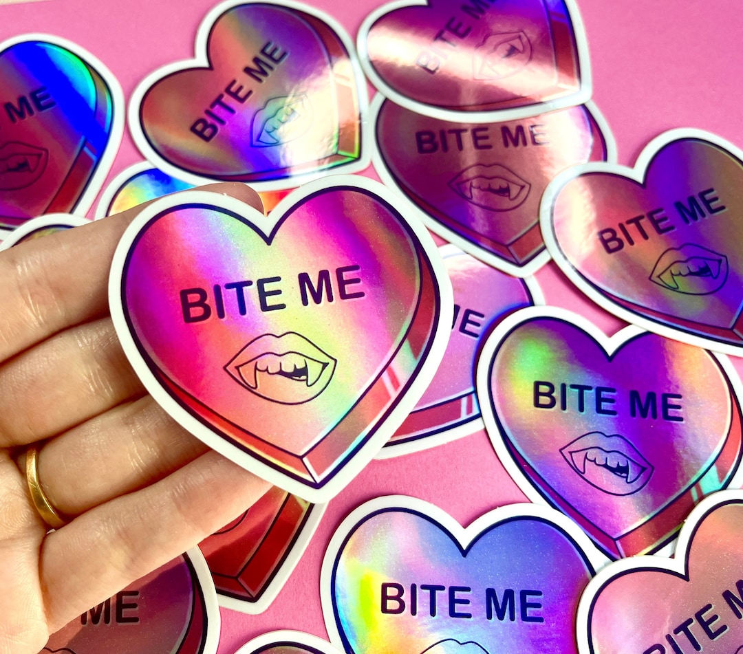 Bite Me Stickers - Candy Heart Adult Stickers - Vampire Stickers ...