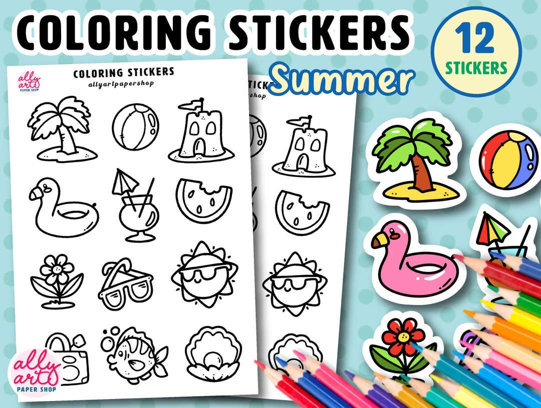 Coloring Sticker Sheet - Summer Coloring Stickers - Stickers to Color ...