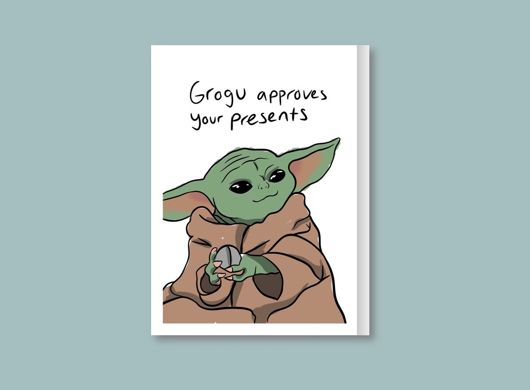 Starwars Inspired Grogu Cute Card, Cute Birthday Cards, Cute Birthday ...