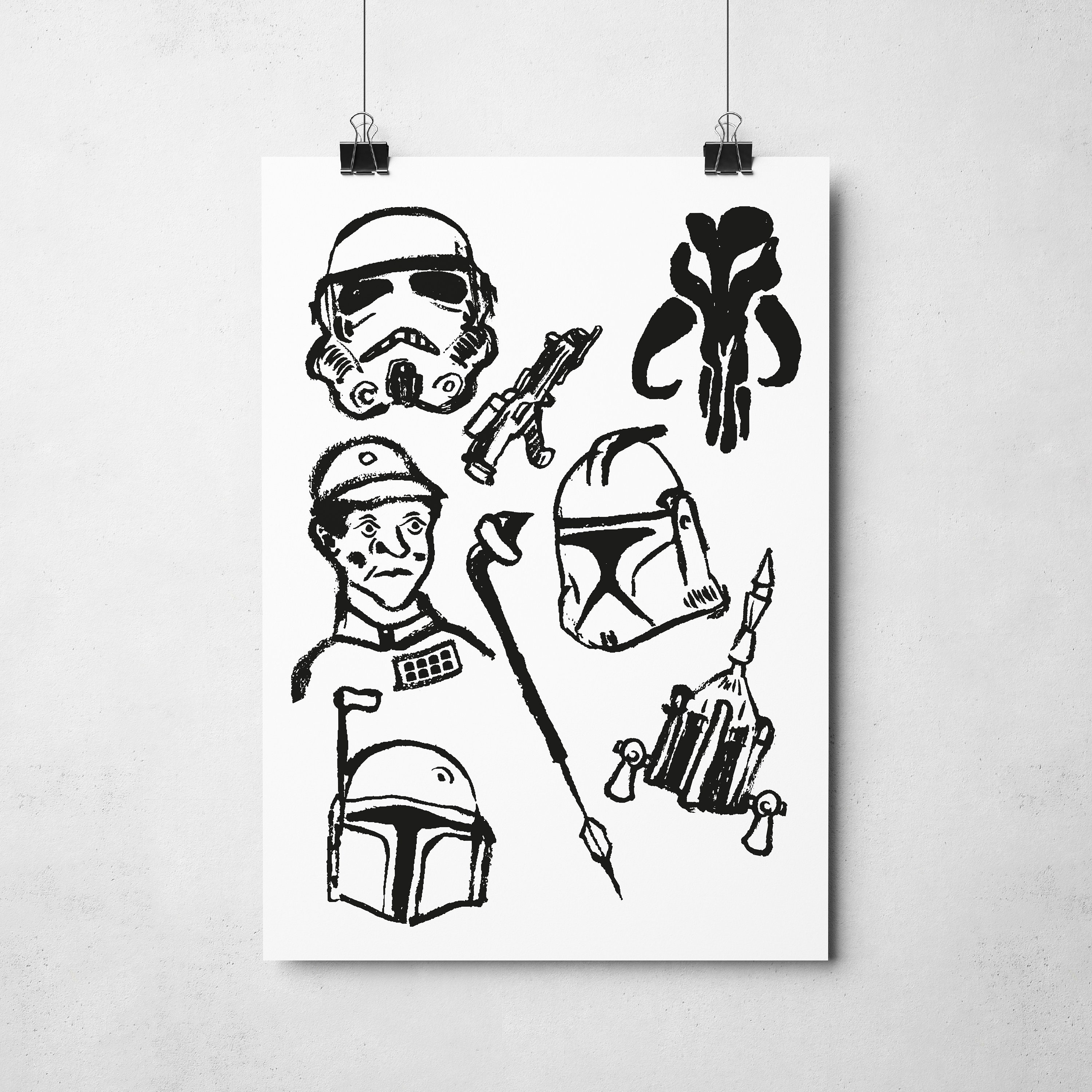 Starwars Inspired Doodle Premium Print - Etsy