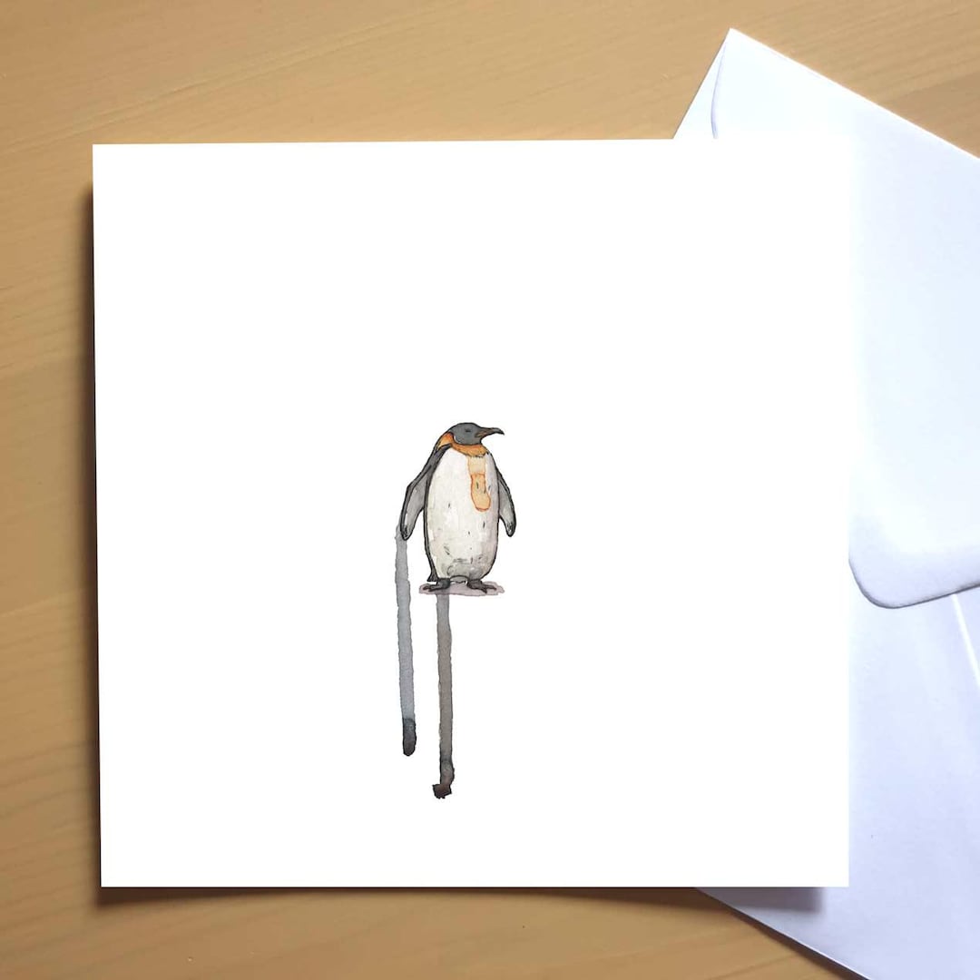 Penguin - Watercolour Drip Print - Art Greeting Card #4006 - Etsy