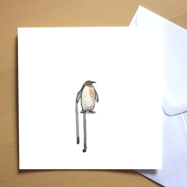 Penguin - Watercolour Drip Print - Art Greeting Card #4006 - Etsy