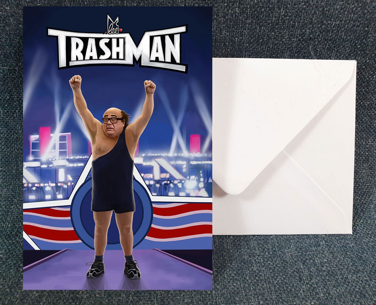 Trashman - Its Always Sunny in Wrestlemania greeting card — Lee McGuire Art