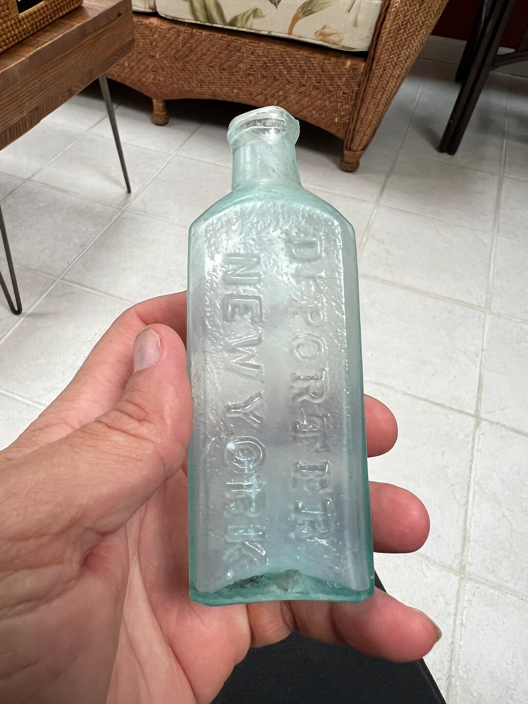 Crude Aqua Colored 1850's Dr Porter New York Embossed Open Pontiled ...