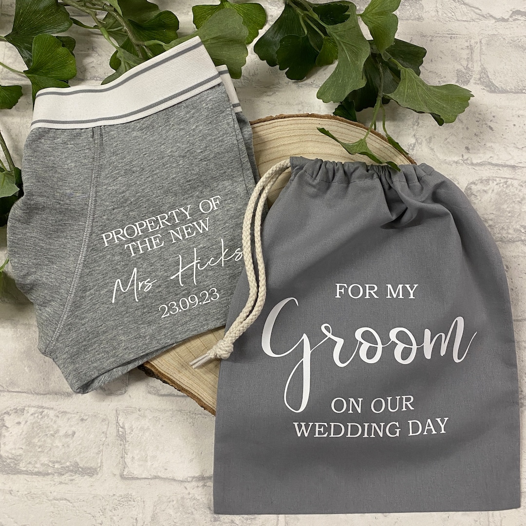 Groom Gift Grey Boxers and Bag Set, Property of the New Mrs Groom ...