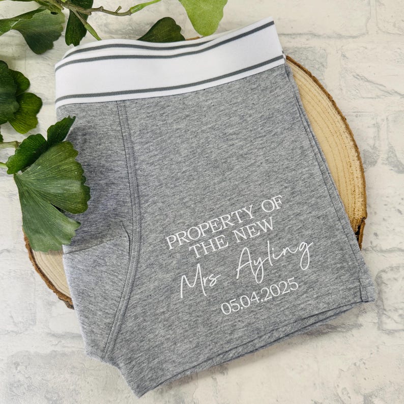 Groom Gift Grey Boxers and Bag Set, Property of the New Mrs Groom ...