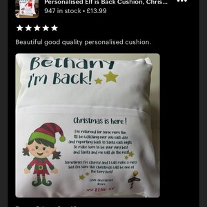 Personalised Elf is Back Cushion, Christmas Pocket Cushion, Christmas ...