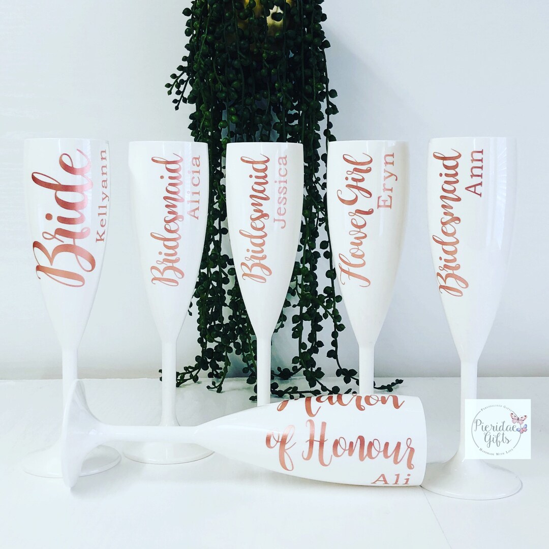 Personalised White Reusable Plastic Champagne Flute, Morning of the ...