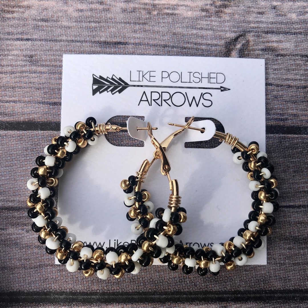 New Orleans Saints Who Dat Black and Gold Seed Bead Wrapped Hoop ...