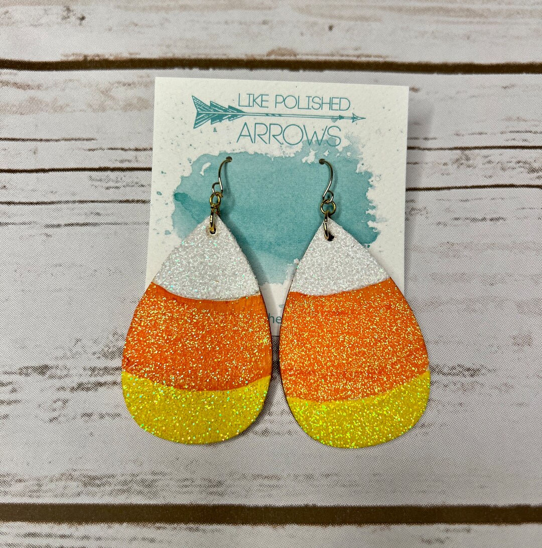 Hand Painted Candy Corn Glitter Halloween Earrings - Etsy
