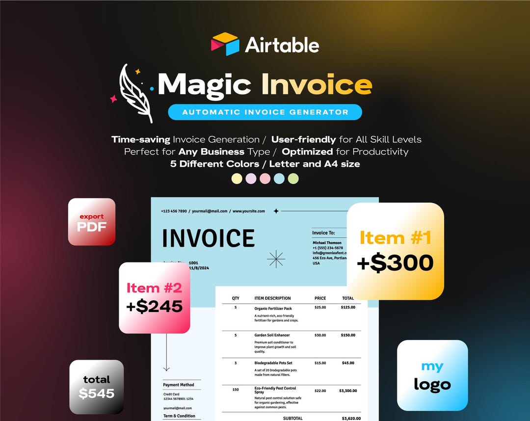 Magic Invoice Automatic Invoice Template Generator for Airtable - Etsy