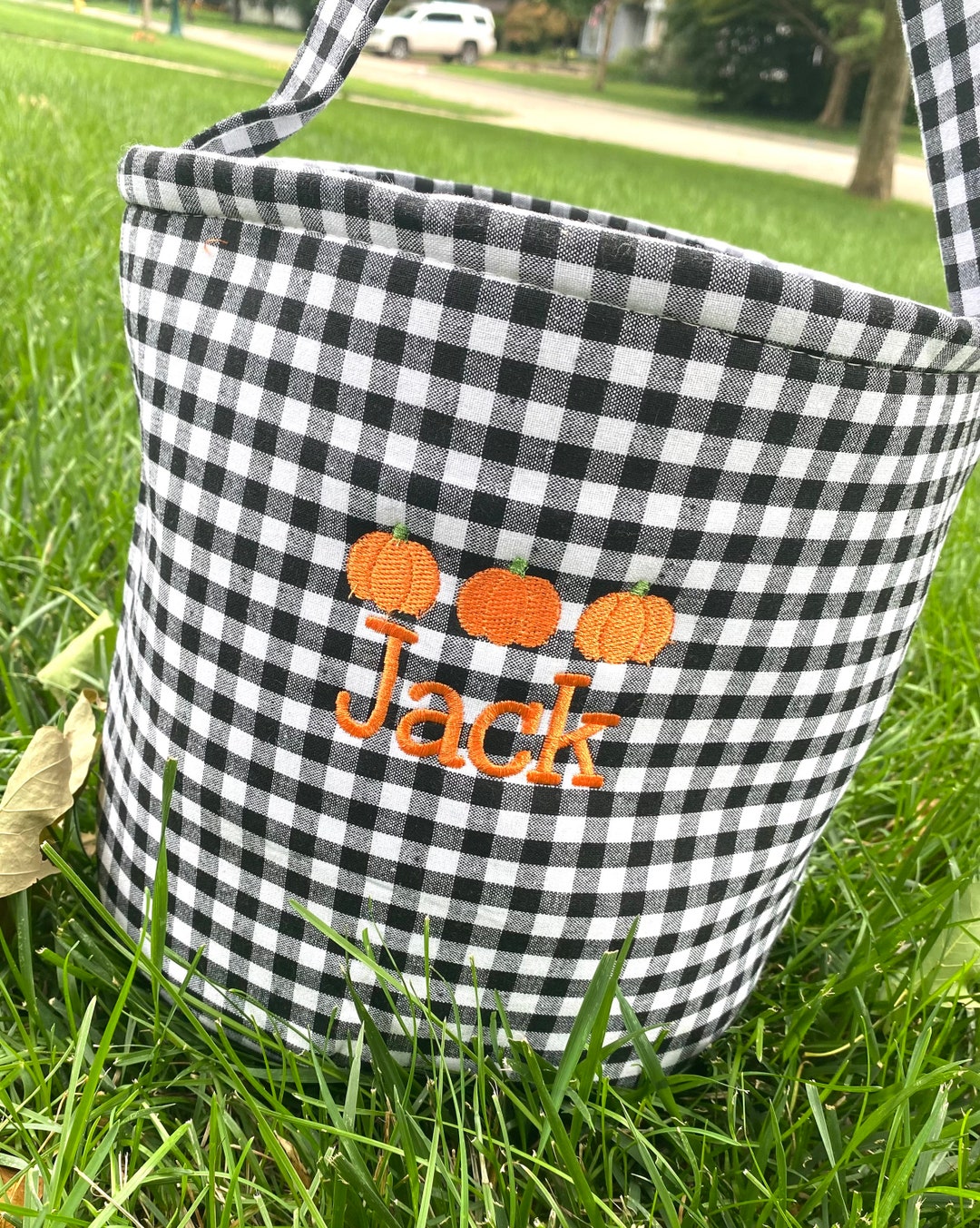 Gingham Halloween Bucket, Personalized Halloween Bucket, Candy Bag ...