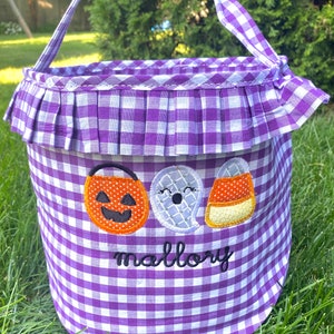Purple Ruffle Gingham Halloween Bag, Personalized Trick or Treat ...