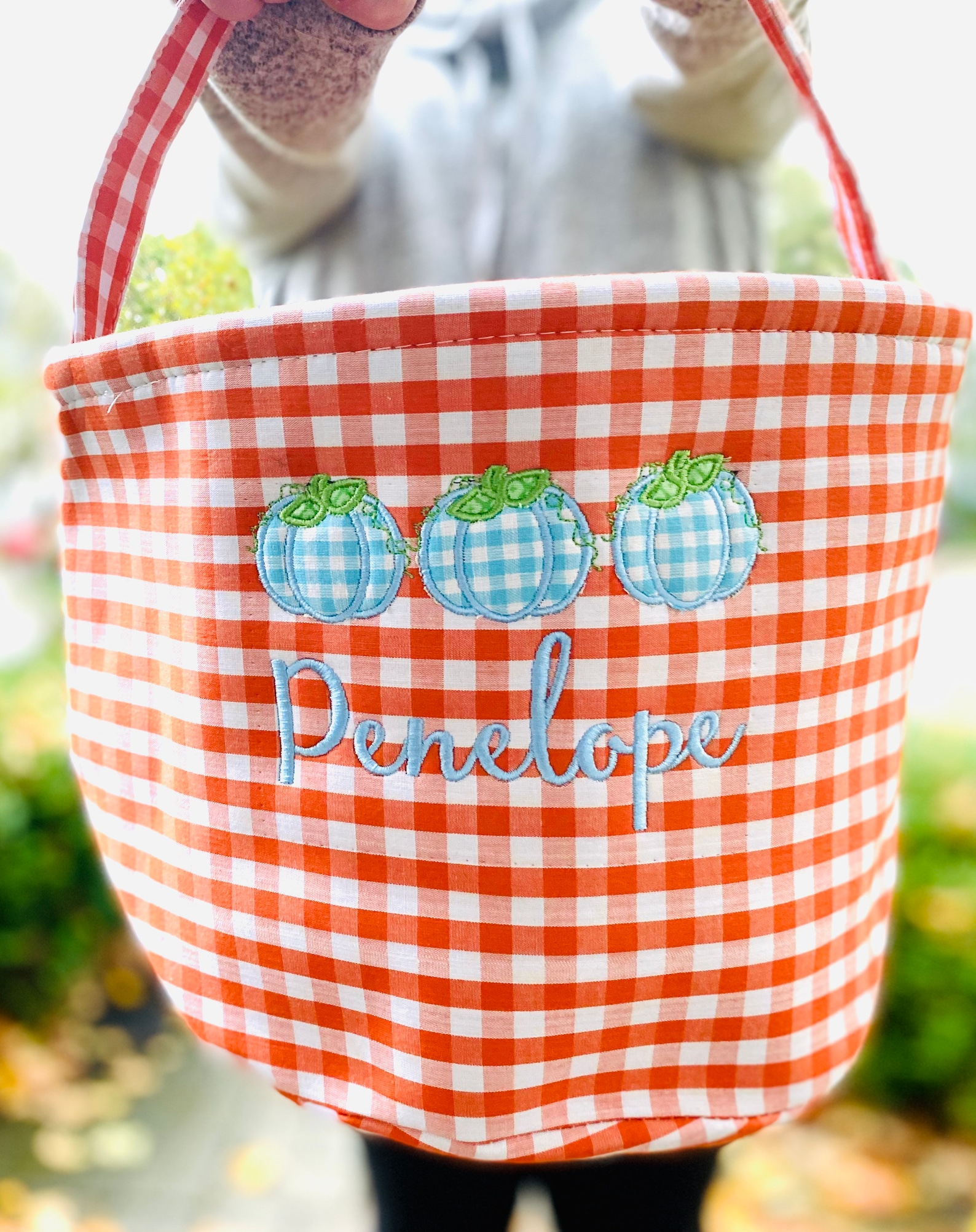 Orange Gingham Halloween Bucket Personalized Halloween - Etsy