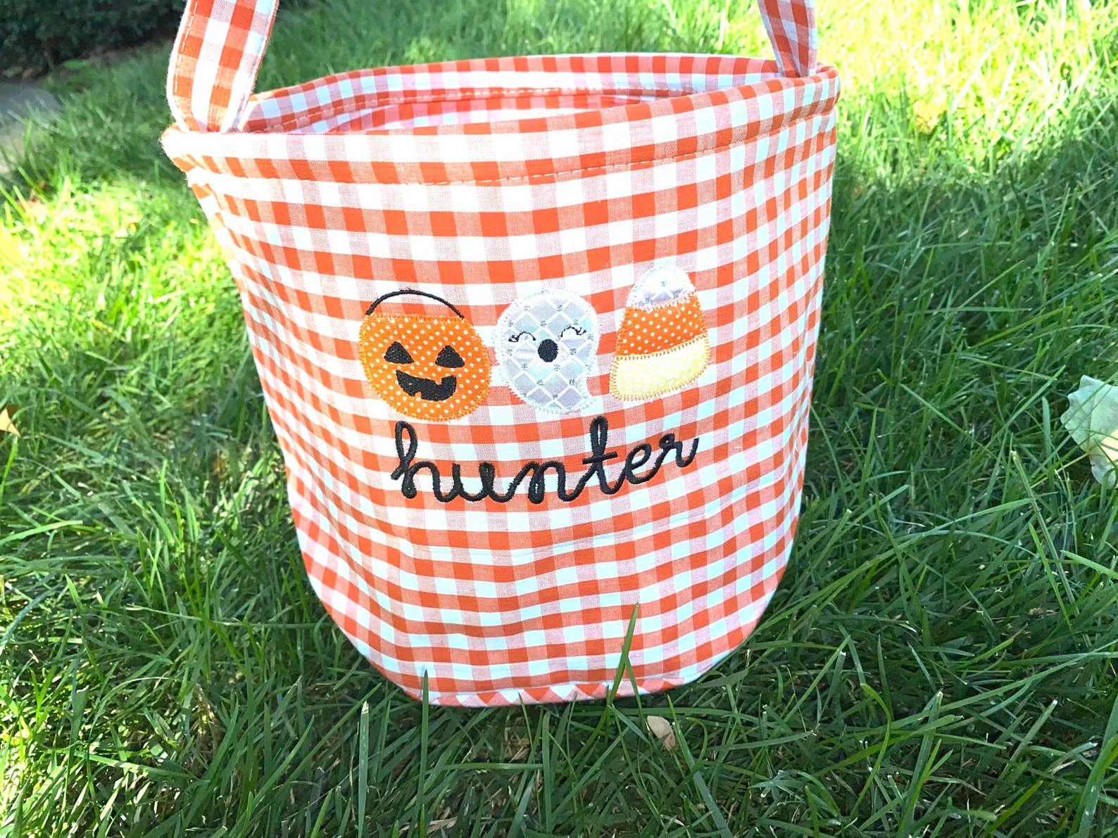 Orange Gingham Halloween Bucket, Personalized Halloween Bucket, Candy ...