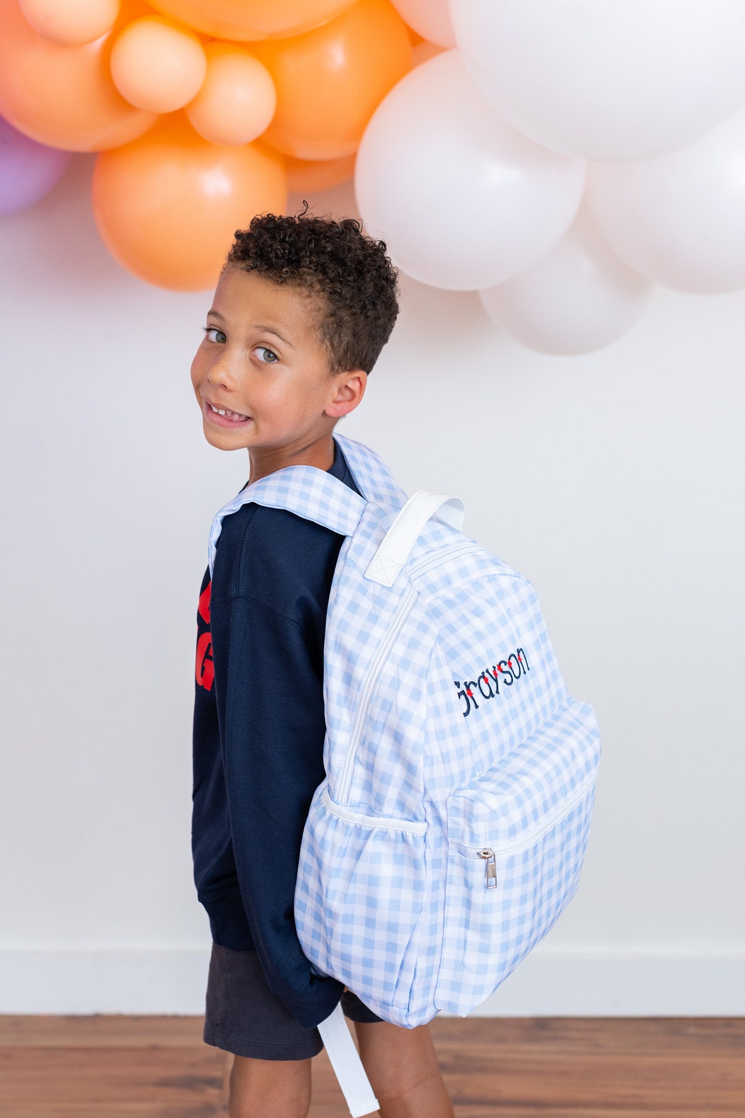 Gingham Kids Personalized Backpack, Girls Pink Ruffle Bookbag ...