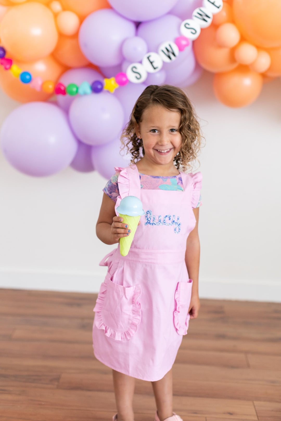 Personalized Girls Pink Ruffle Apron, Embroidered Kitchen Apron for ...