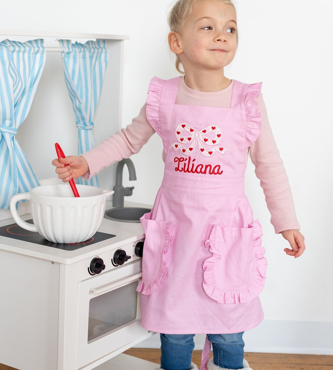 Personalized Kids Ruffle Apron, Girls Custom Kids Apron, Embroidered ...