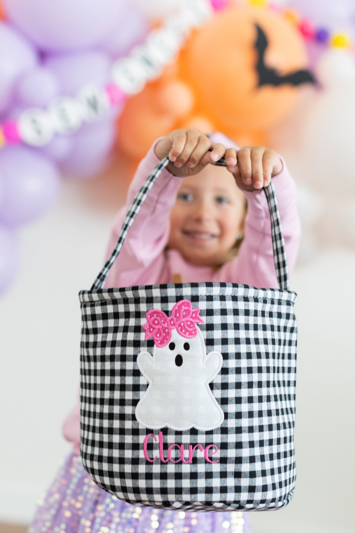 Girls Personalized Halloween Trick or Treat Bag, Kids Ghost Halloween ...