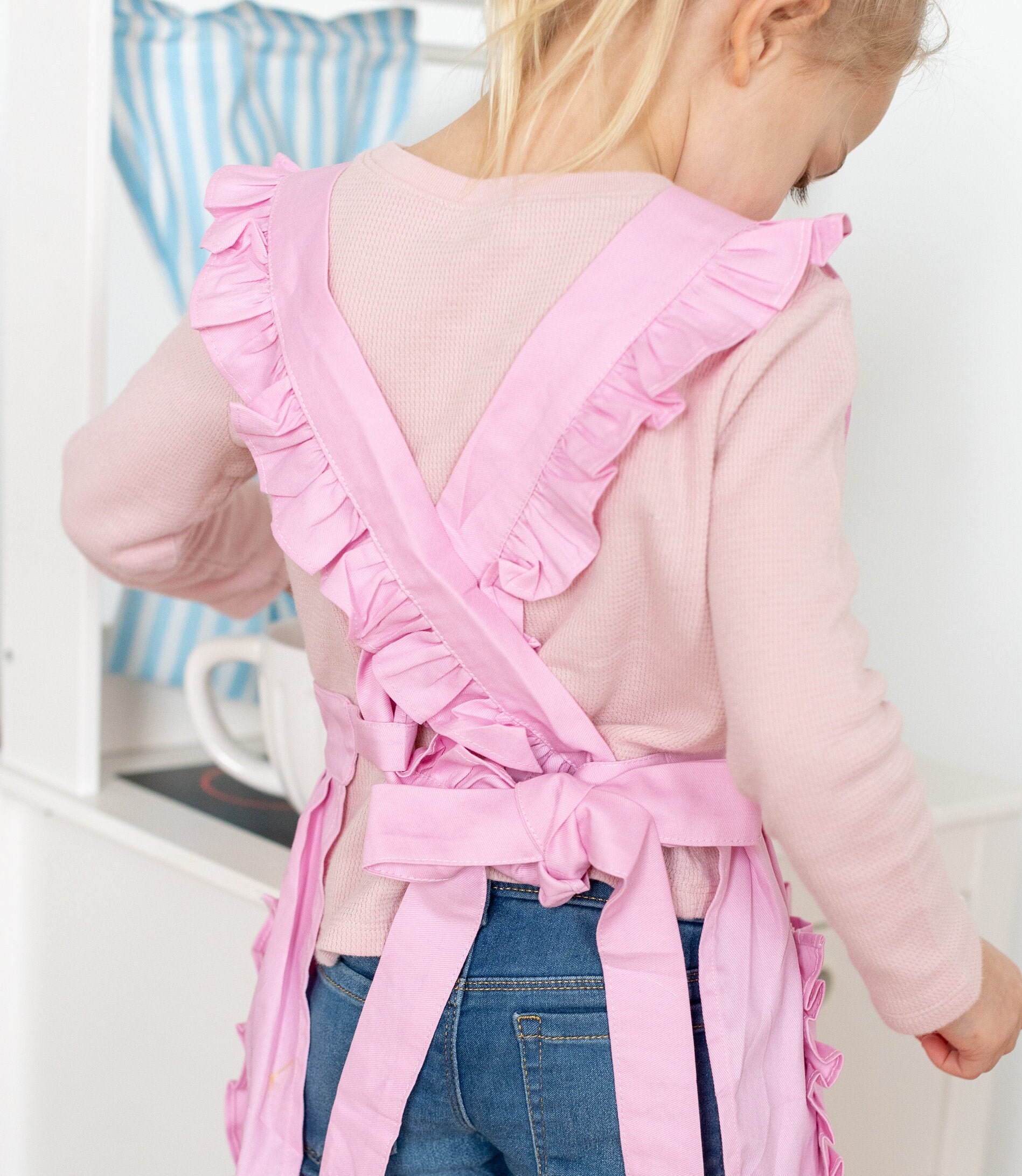 Personalized Girls Pink Ruffle Apron, Embroidered Kitchen Apron for ...