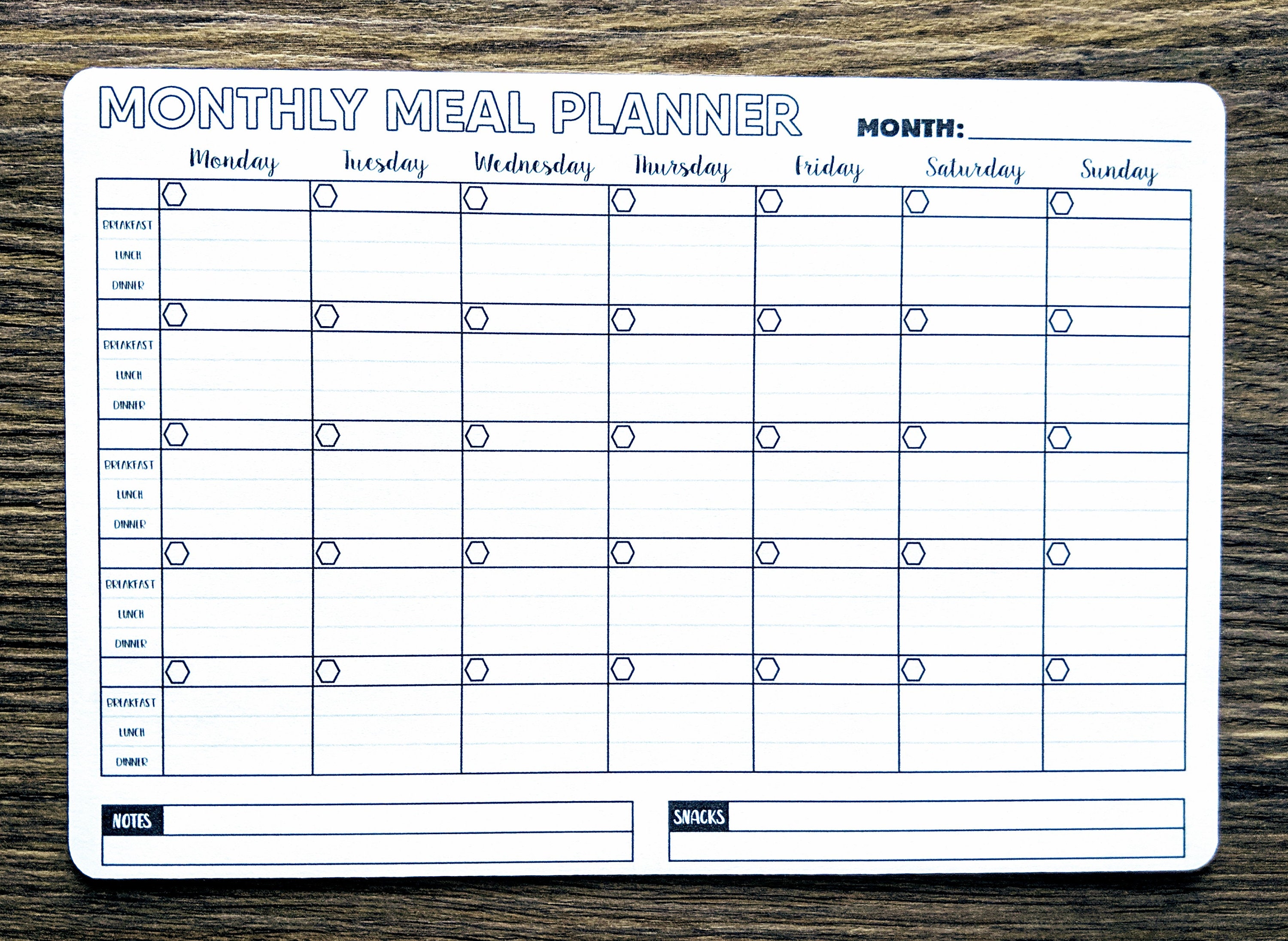 Digital Download - MONTHLY MEAL PLANNER - Monday-start - A5 - Bullet ...