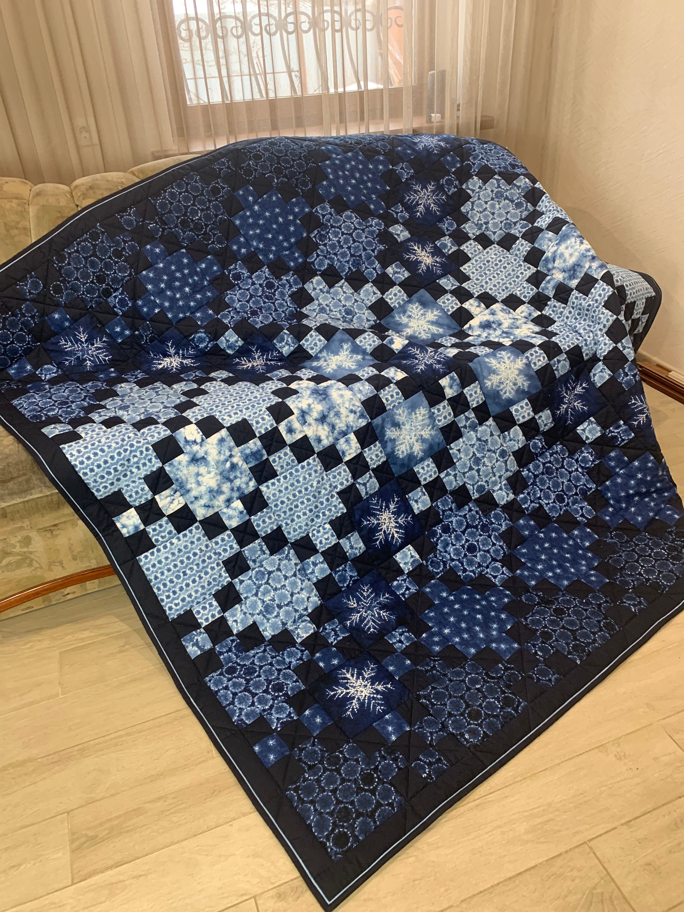 Blue Winter Quilt.modern Quilt Handmade Blanket Twin Size - Etsy