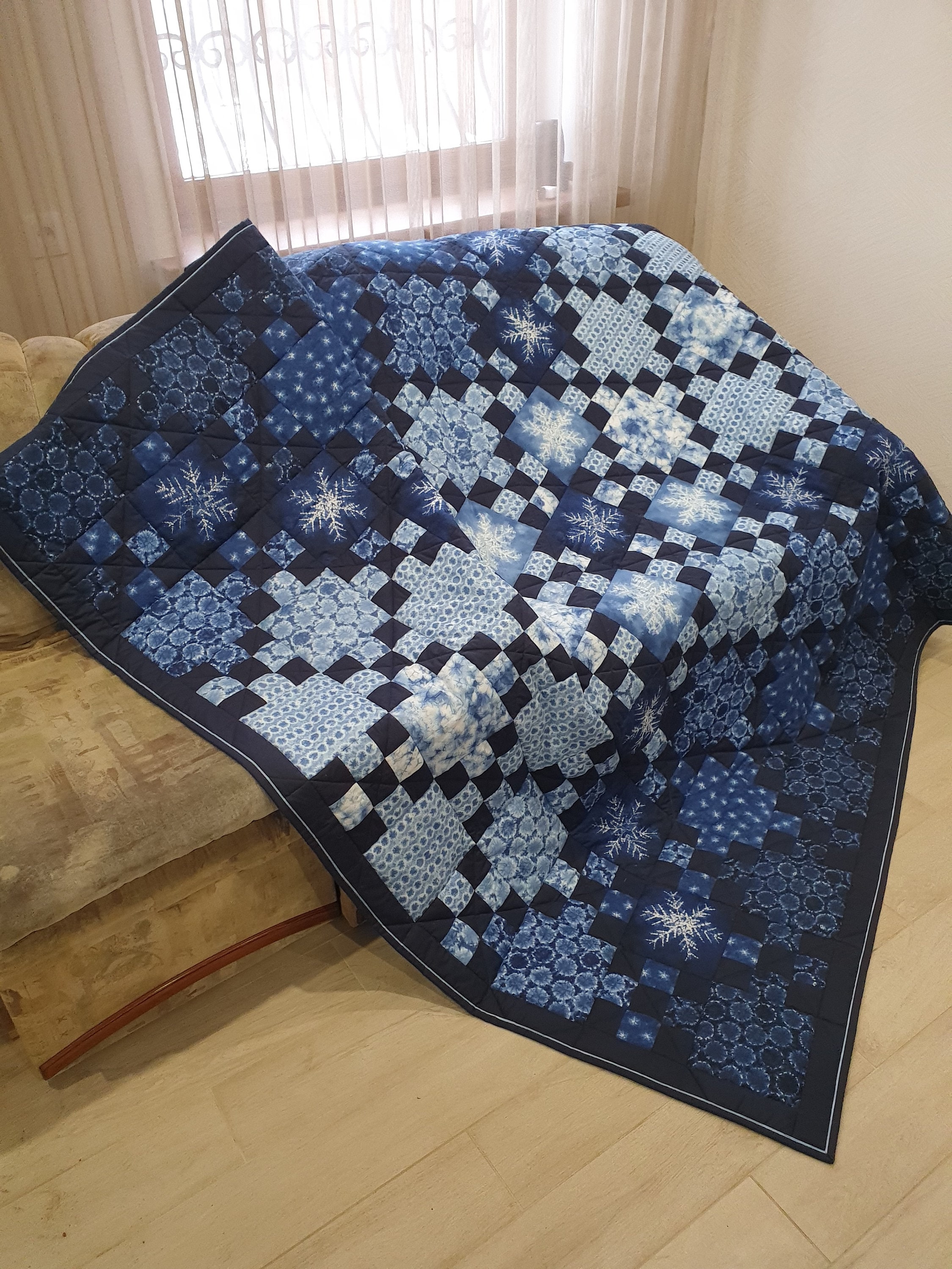 Blue Winter Quilt.modern Quilt Handmade Blanket Twin Size - Etsy
