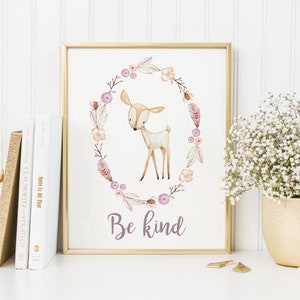 Baby Girl Nursery Decor, Boho Woodland Watercolor Deer Animal & Wreath ...