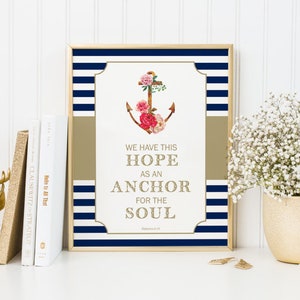 Nautical Wall Art Print, Bible Verse Quote With Anchor. Printable ...