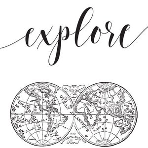 Vintage World Map Poster. Wall Art Print "explore". DIY Home or Study ...