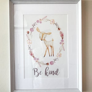 Baby Girl Nursery Decor, Boho Woodland Watercolor Deer Animal & Wreath ...