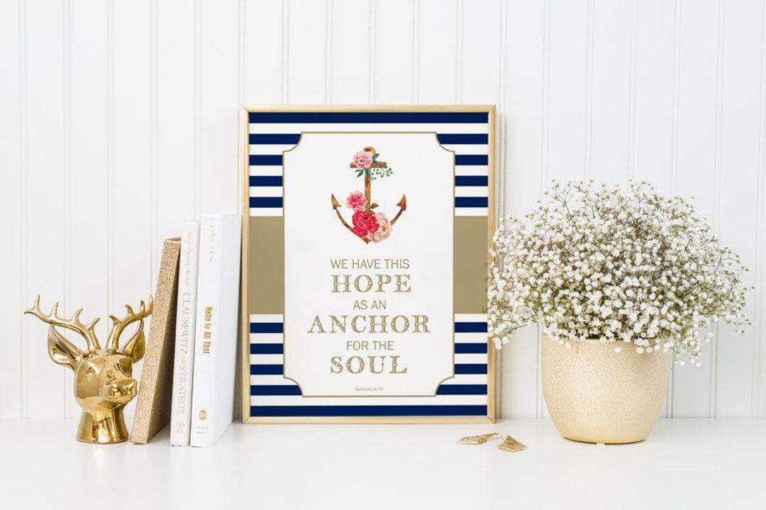 Nautical Wall Art Print, Bible Verse Quote With Anchor. Printable ...