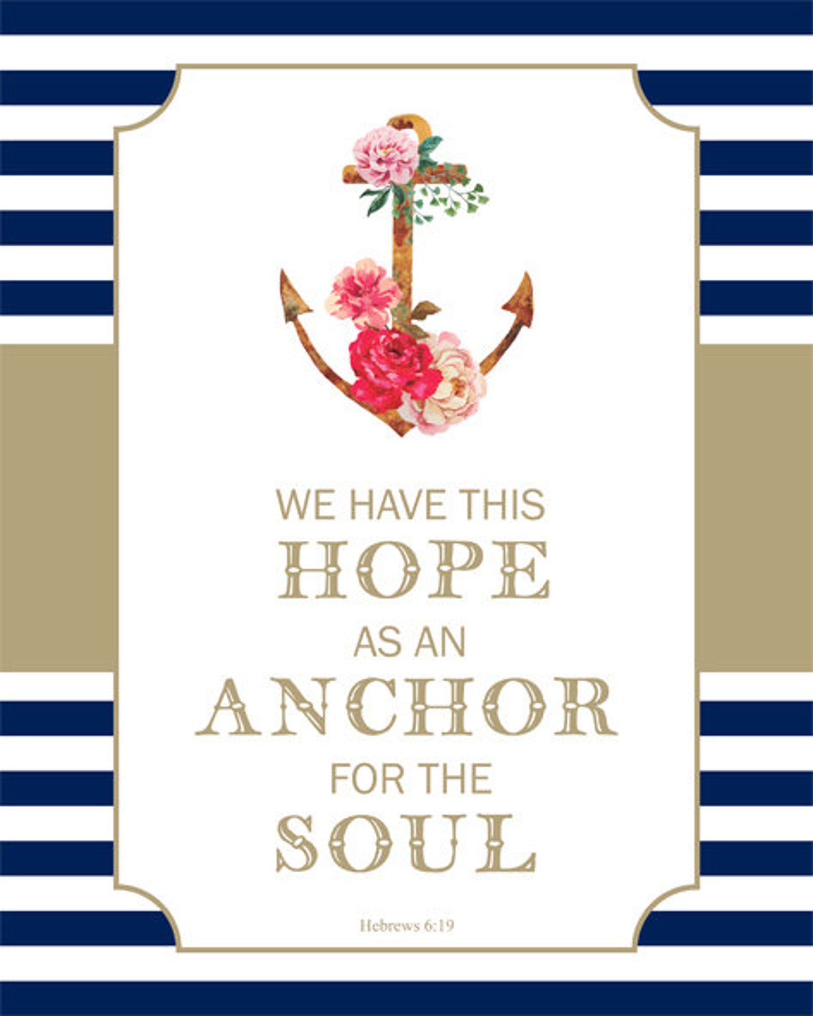Nautical Wall Art Print, Bible Verse Quote With Anchor. Printable ...