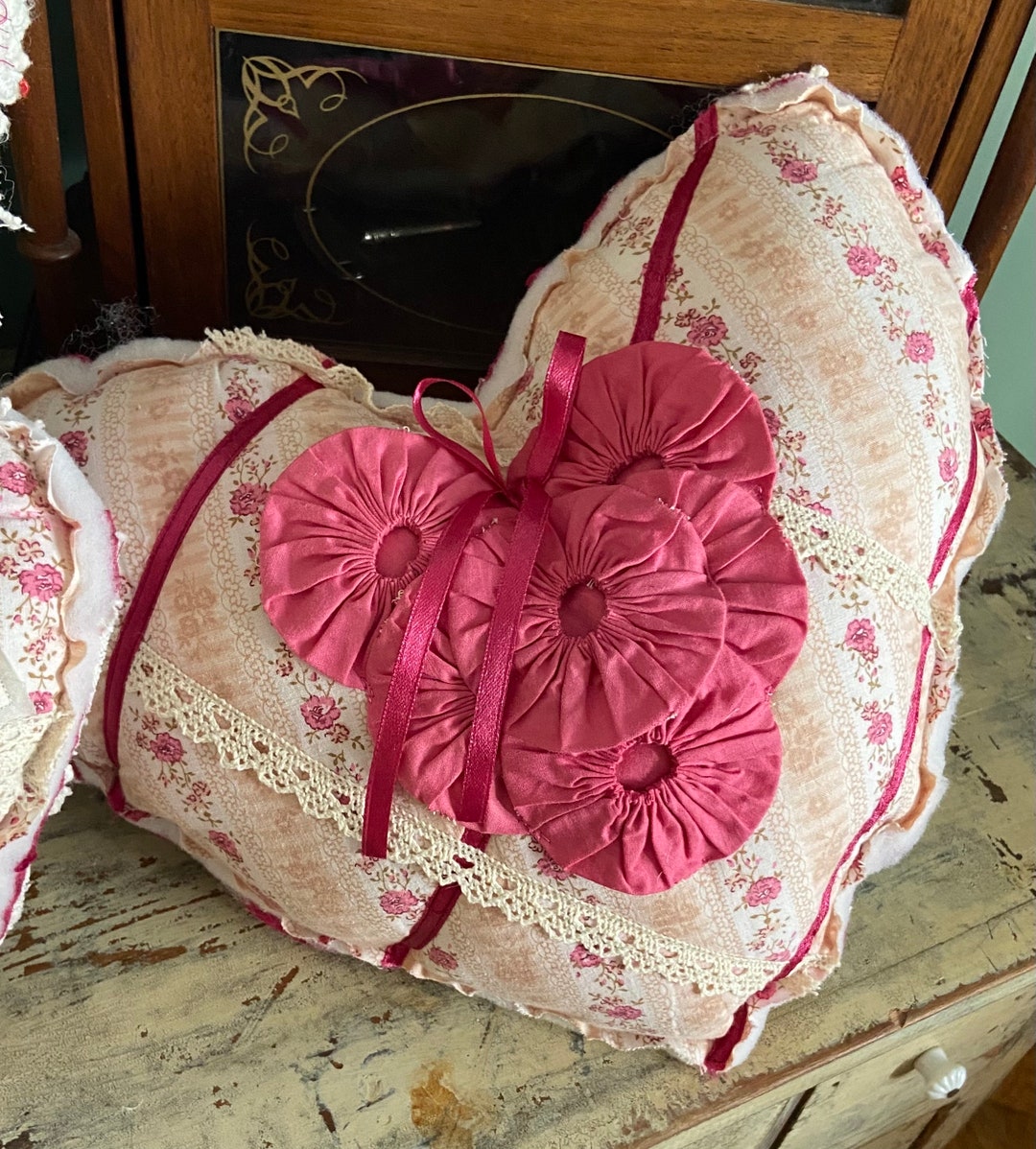 Mini Vintage Quilt Heart-shaped Yo-yo Valentine Accent Pillow - Etsy