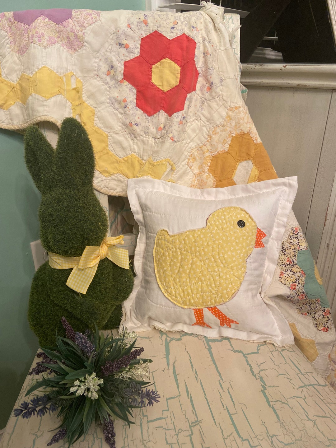 Spring Chick Handmade Vintage Quilt Pillow - Etsy