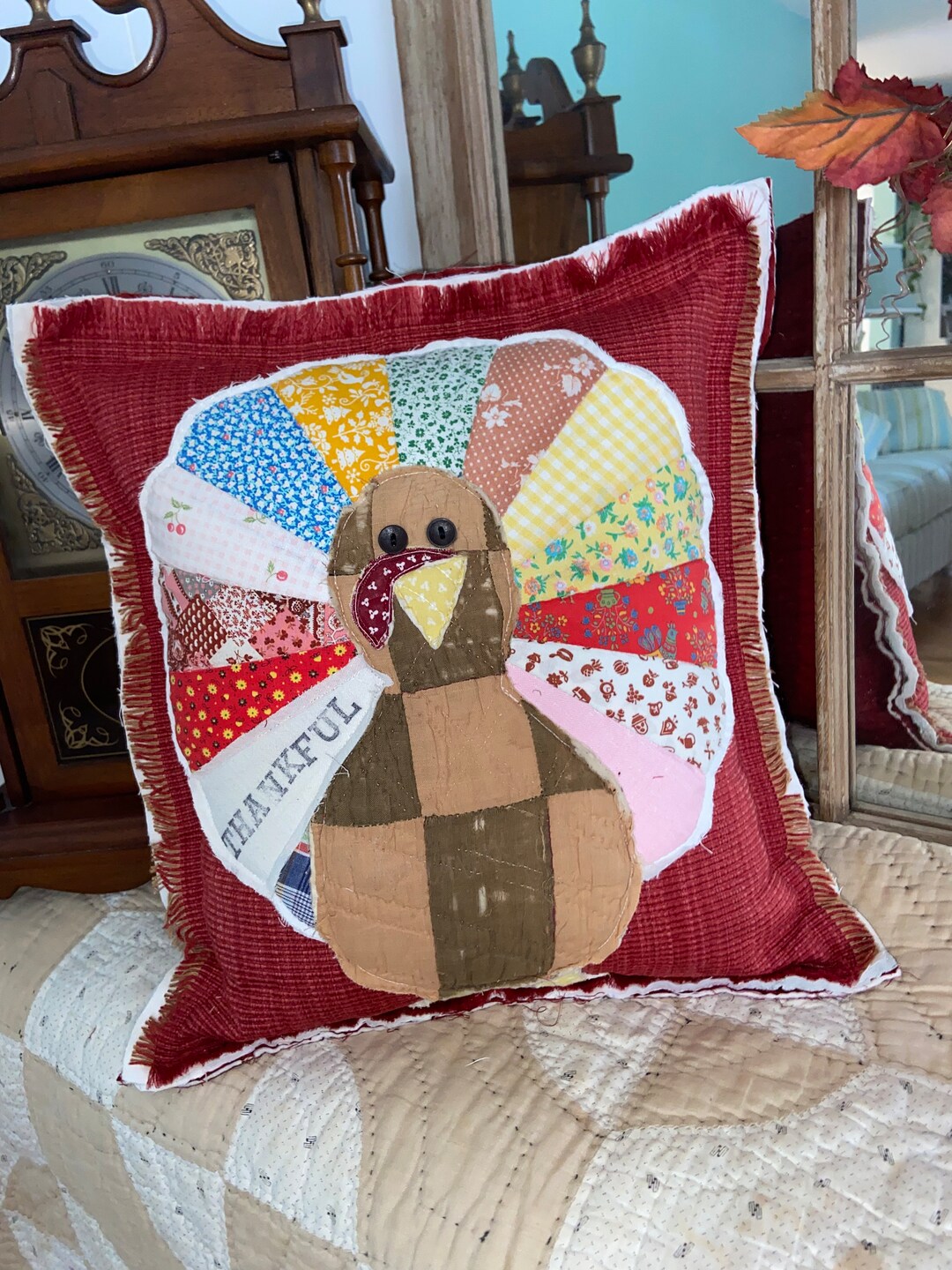 Vintage Dresden Plate thankful Turkey Layered Pillow - Etsy